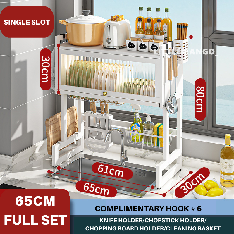 Stainless Steel Rack Dish Rack With Cover Kabinet Dapur Rak Pinggan ...