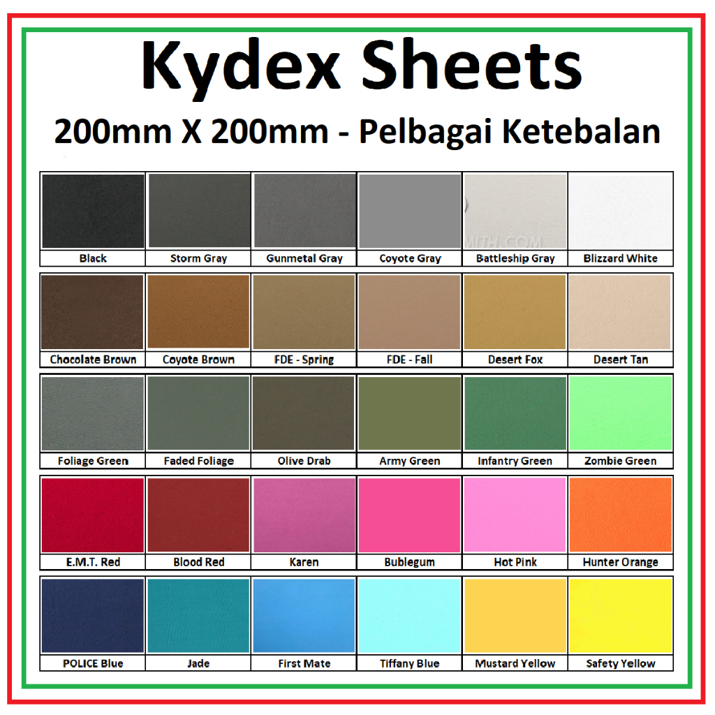 Kydex Sheet Made in USA – Pelbagai Ketebalan X 200mm X 200mm | Shopee ...