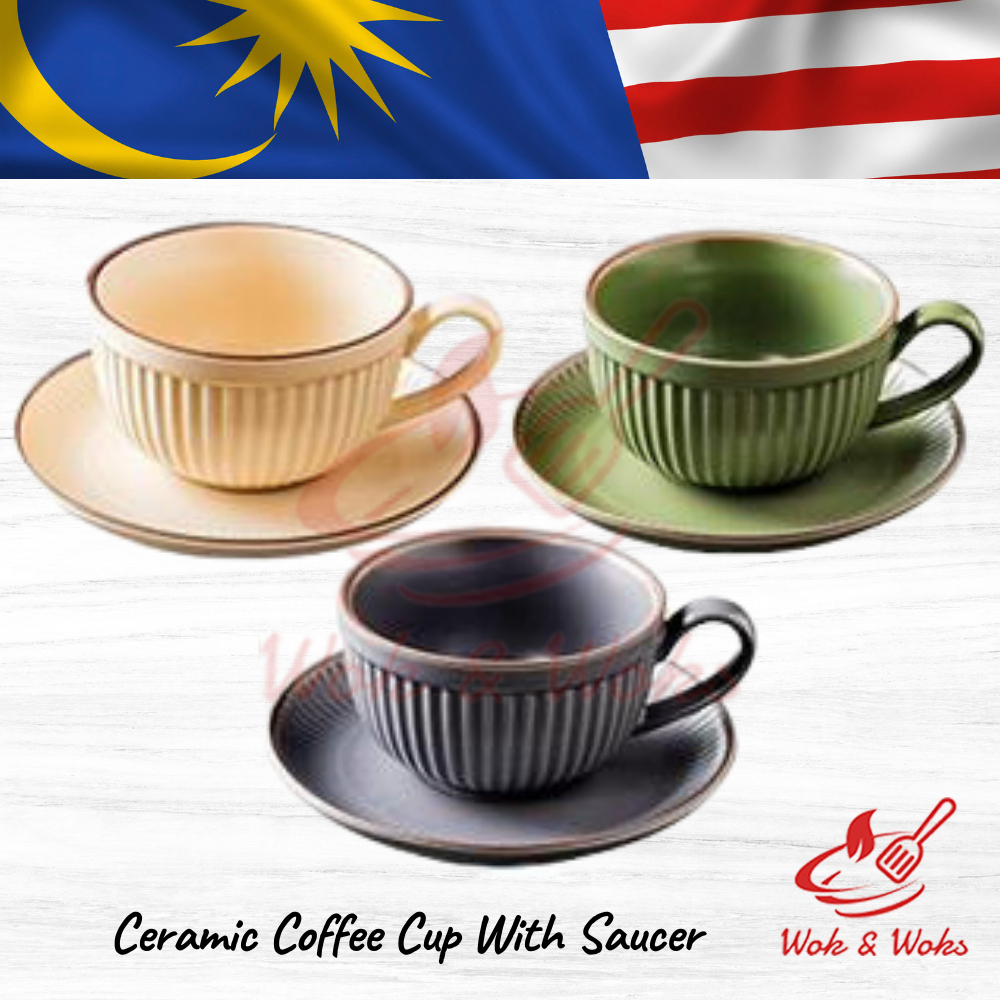 Designed Matte Surface Ceramic Coffee Cup With Saucer / Cawan Kopi ...