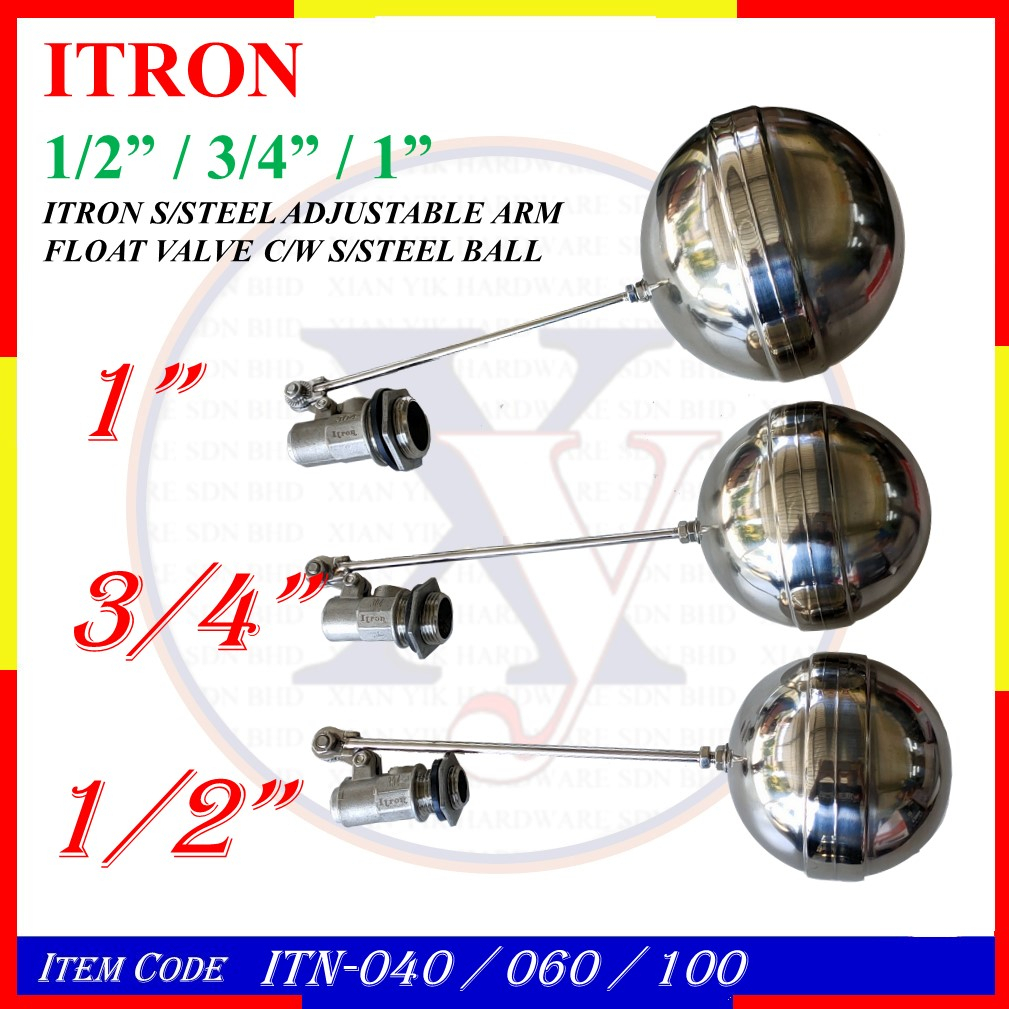 ITN-040 1/2", ITN-060 3/4", ITN-100 1" ITRON SS304 STAINLESS STEEL ADJUSTABLE ARM FLOAT VALVE C ...