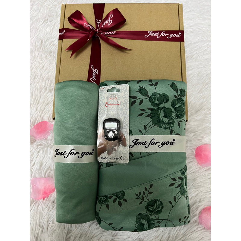 Set Surprise Gift Box Telekung / Kain telekung Viscose Printed Bunga ...