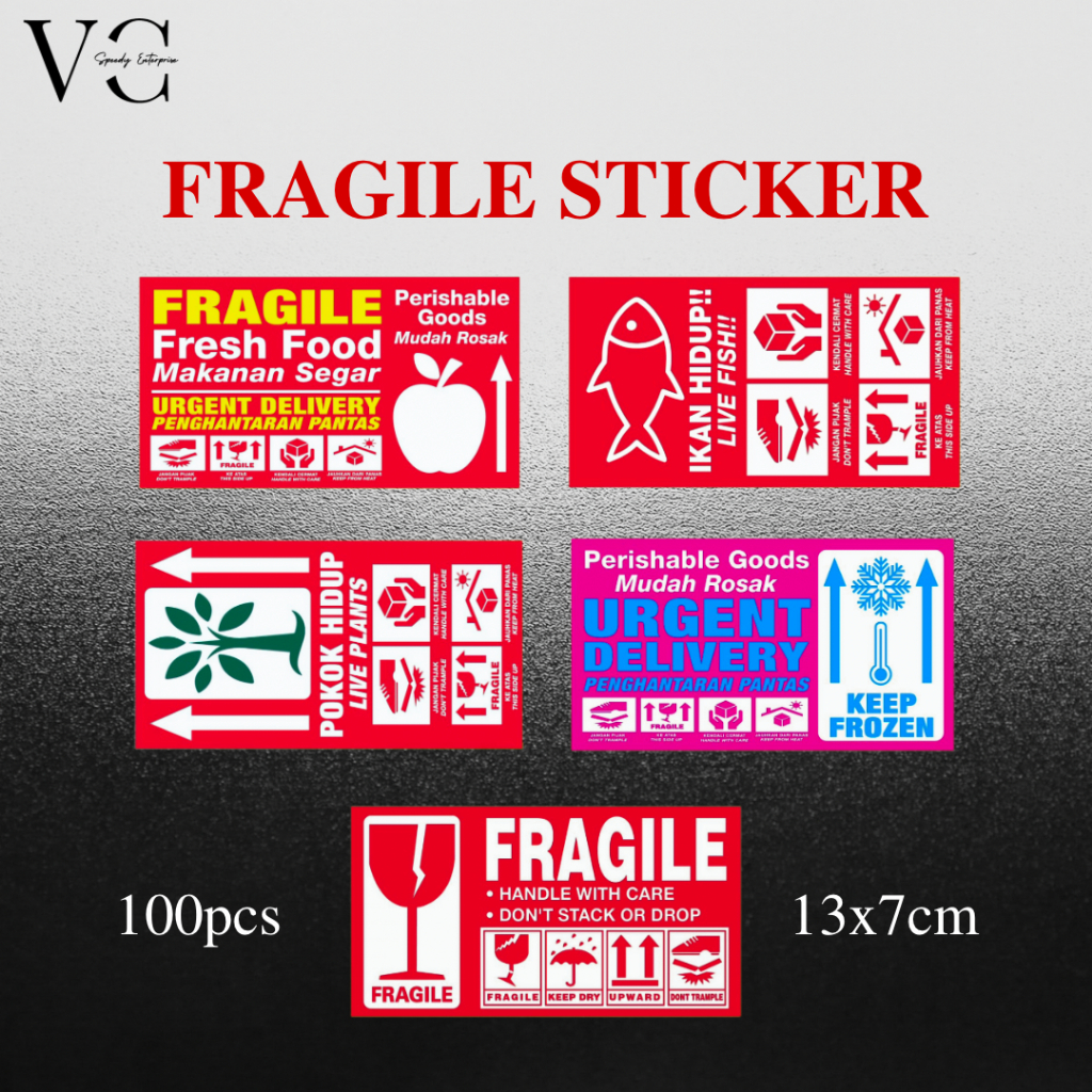 100 pcs Fragile Sticker Label Live Fish Live Plant Fresh Food Frozen ...