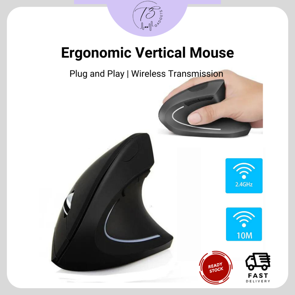 [Ready Stock] Ergonomic Wireless Mouse 2.4G Optical Vertical Mice with ...