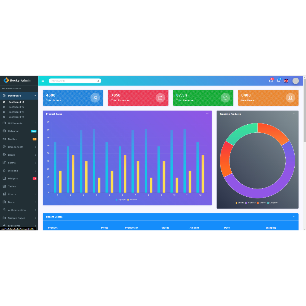 RockerAdmin Bootstrap4 Web App Front-End | Shopee Malaysia