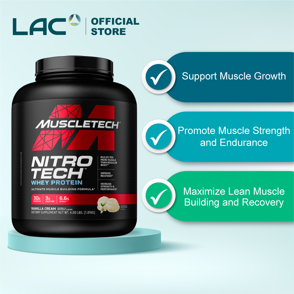 [Expiry May 2027] MuscleTech Nitro-Tech Performance Series Vanilla (4 lb/1.8kg) 03902650 ...