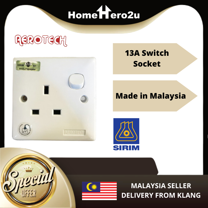 AEROTECH AT-8019SW 13A FLUSH SOCKET SWITCH / SOCKET SWITCH / SIRIM WALL ...