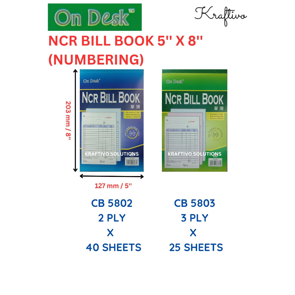 [ ON DESK ] 5'' X 8'' NCR CARBON BILL BOOK WITH NUMBERING( 2PLY / 3PLY ...
