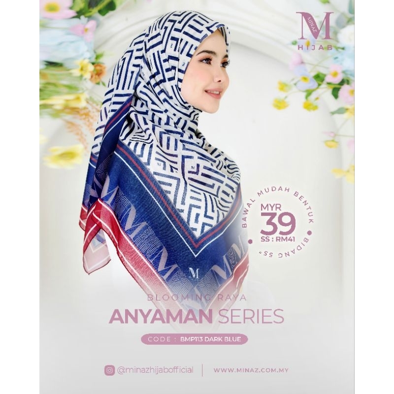 MINAZ HIJAB BLOOMING RAYA 2023 ANYAMAN DARK BLUE BIDANG 55 PROMO 🎁 ️💐 ...