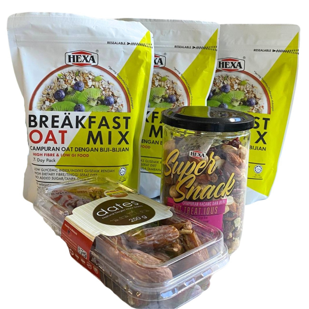HEXA HALAL Sahur Set 2 - Breakfast Oat Mix 350gx3 Nut Treat Ious 300g ...
