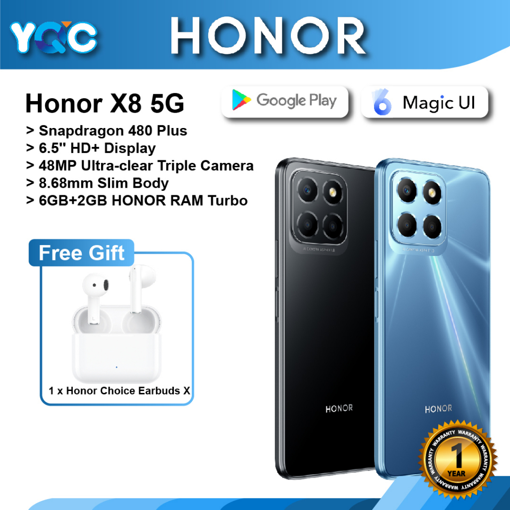 Honor X8 5G (6GB+128GB) 48MP Ultra-clear Triple Camera | Snapdragon® 5G SoC | 5000mAh Battery ...