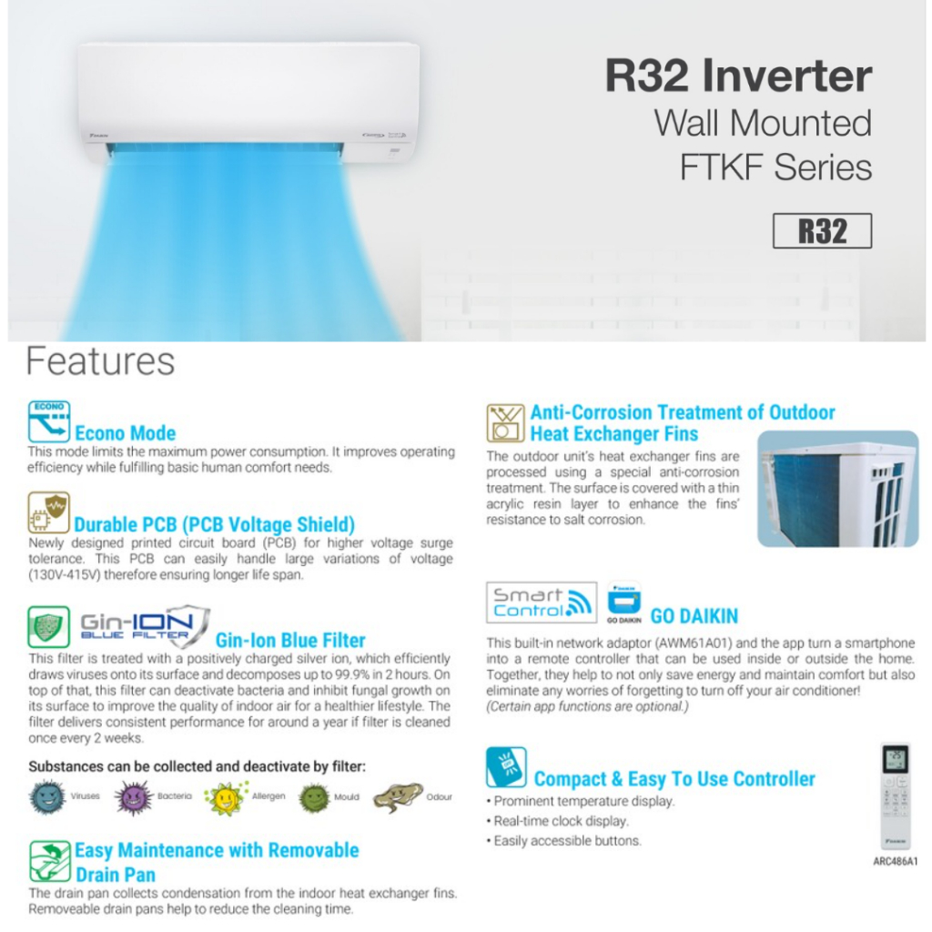 [FREE DELIVERY] Daikin New R32 Inverter/Non-Inverter Air Conditioner Penyaman Udara 1.0HP/ 1.5HP ...