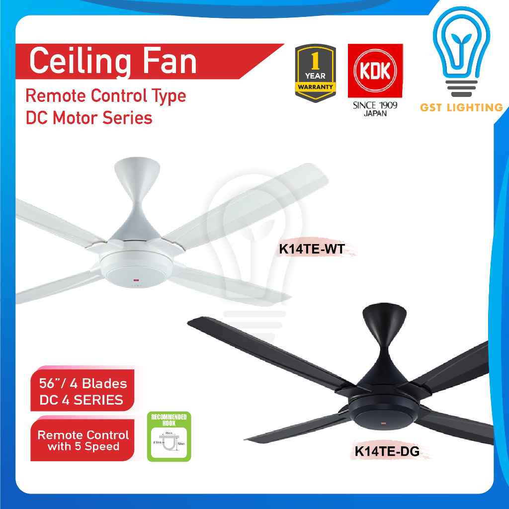 KDK 56" K14TE White/ Dark Grey DC4 Series 4 Blade Remote Control ...