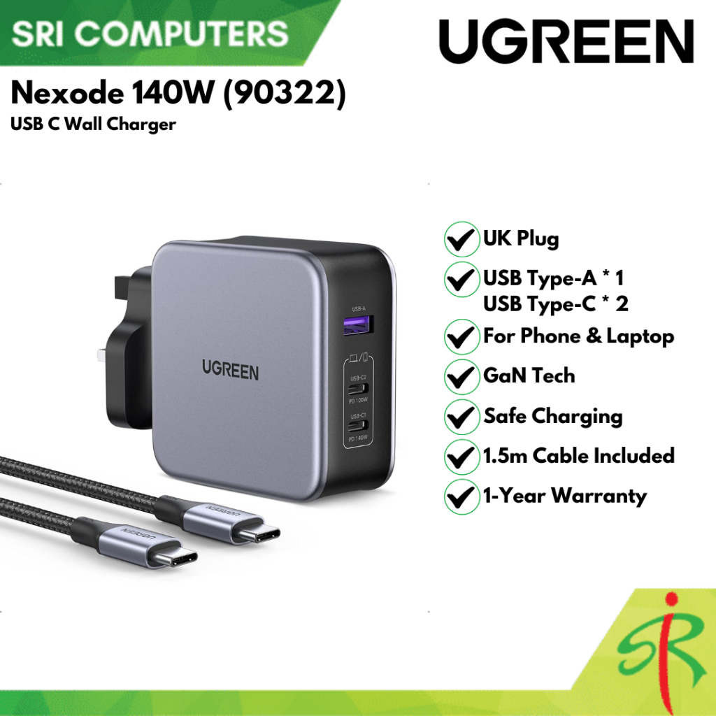 [1-YEAR WARRANTY] UGREEN Nexode 140W USB C Wall Charger (90322) | Shopee Malaysia