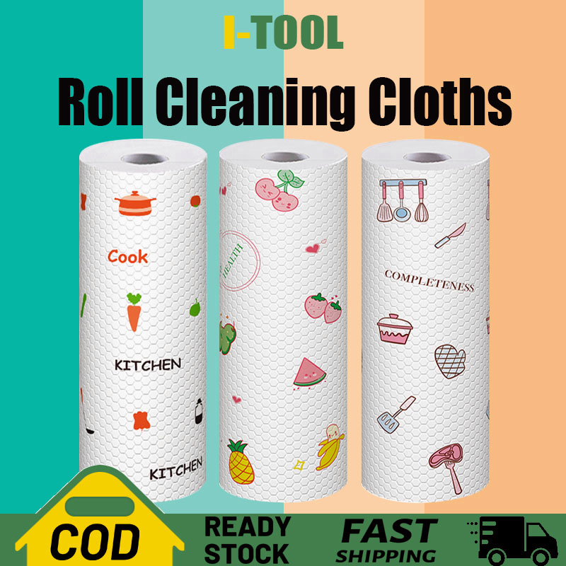 50pc/roll Roll Cleaning Cloths Lazy Rags Dry Washable Disposable Dish ...