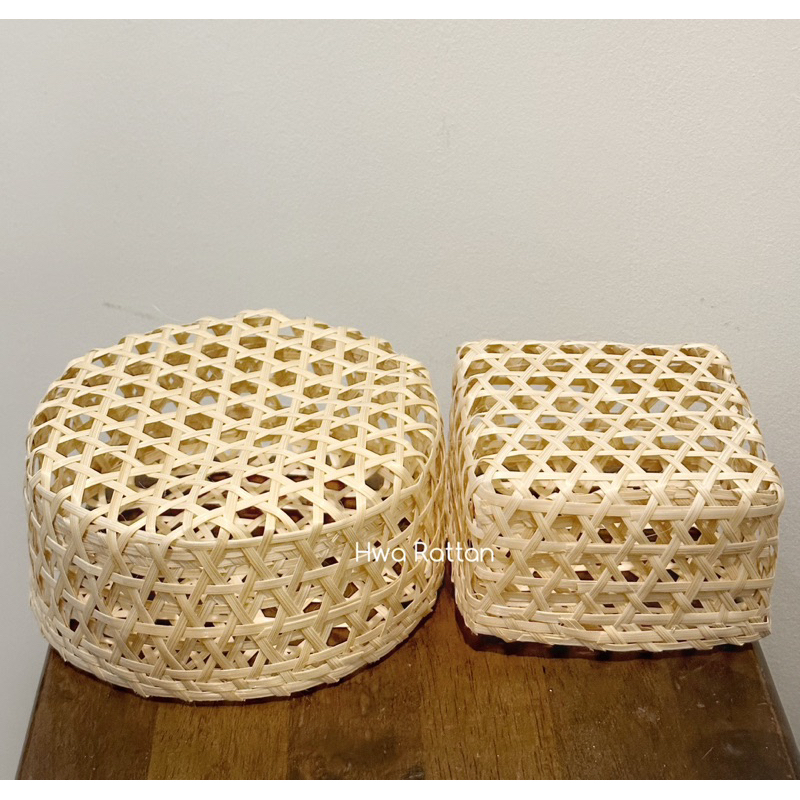 Kotak hantaran anyaman buluh handcraft bamboo box cover round square ...