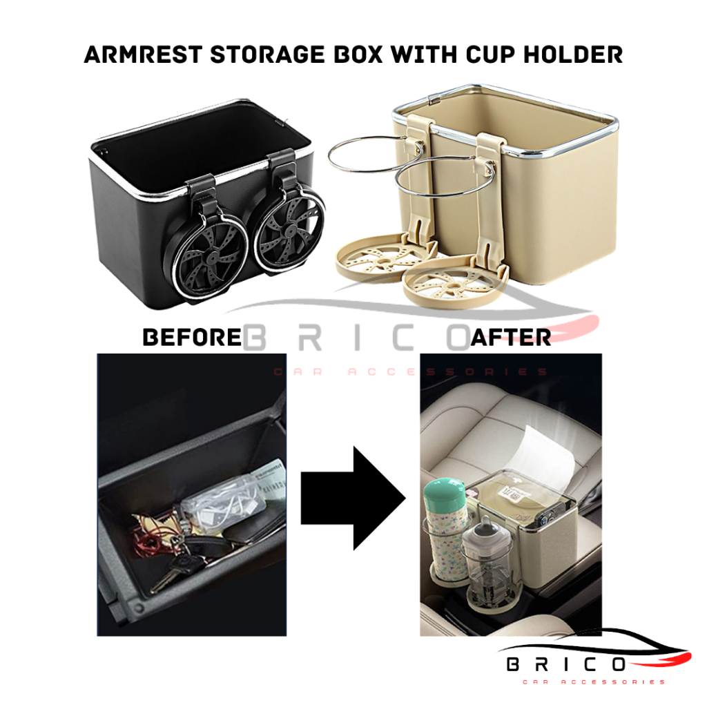 Brico Armrest Storage Box With Cup Holder Car Storage Organizer ...