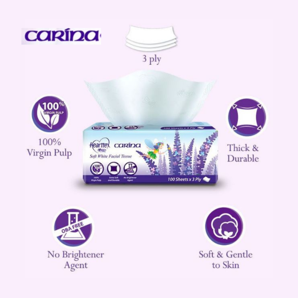 Carina Soft Pack 3ply 100% Virgin Pulp Facial Tissue 100's | Shopee ...