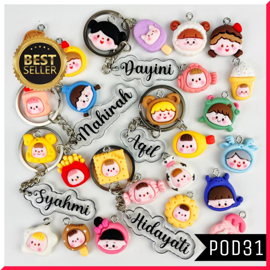 (POD31) Customize Keychain Engrave Keychain Nama Comel Charm Resin ...