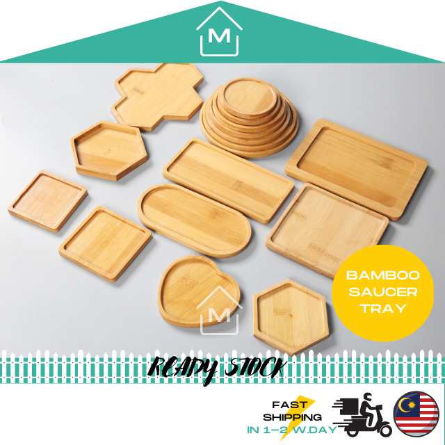Mini Tray Saucer Round Square Bamboo Style Flower Succulent Cactus Pot ...
