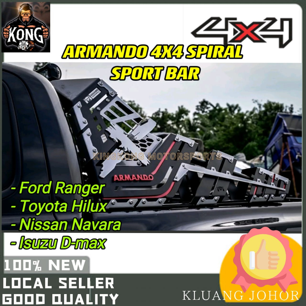 GENUINE ARMANDO 4X4 4WD ROLL BAR SPORT BAR BELAKANG SPIRAL HILUX REVO ...