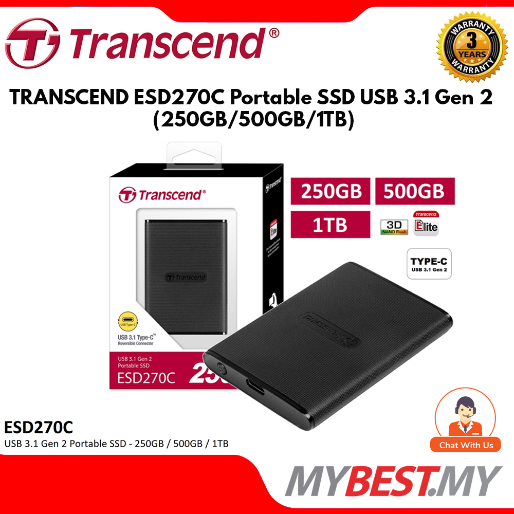TRANSCEND ESD270C Portable SSD USB 3.1 Gen 2 Read: 520MB/s, Write ...
