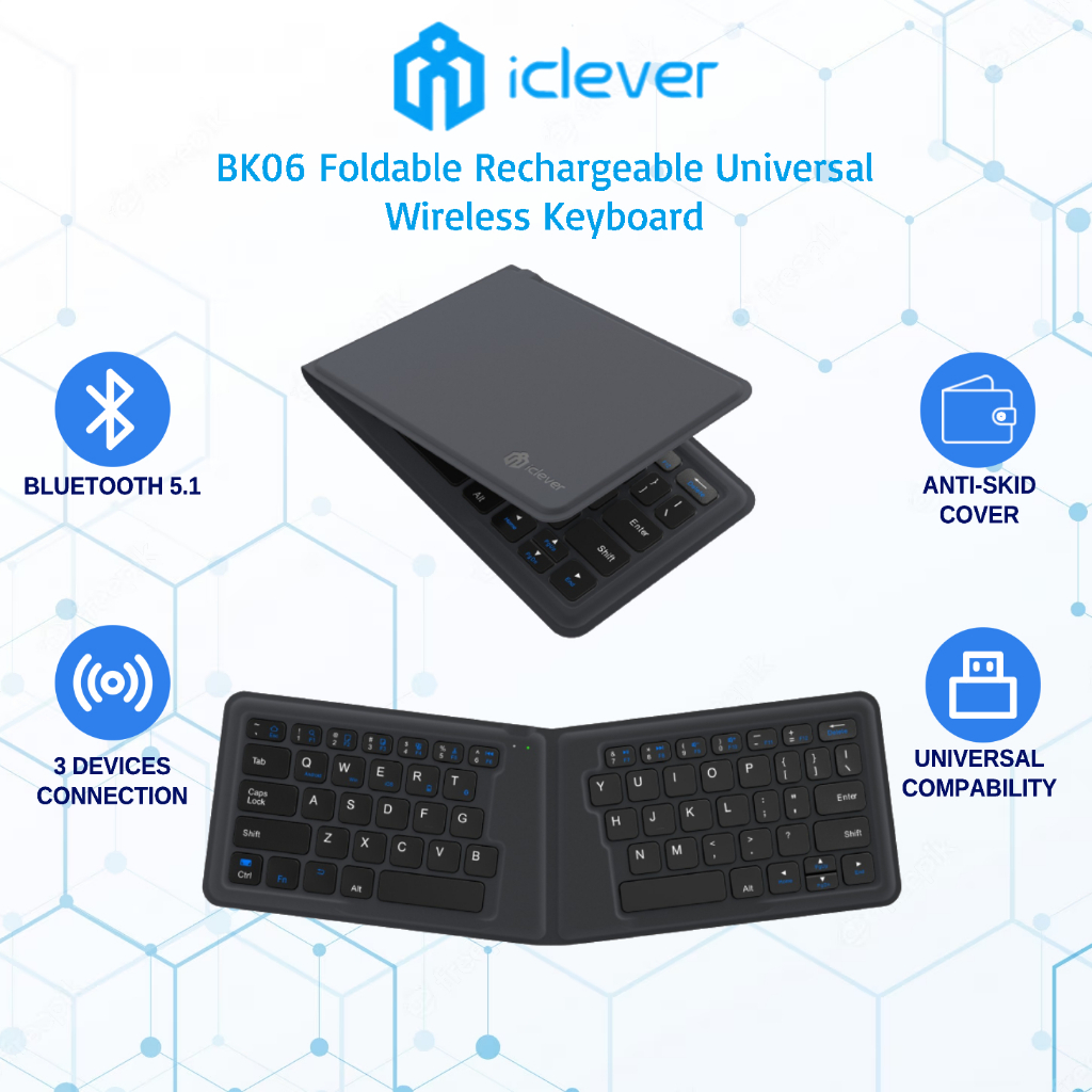 iClever BK06 Bluetooth Keyboard - Multi-Device Portable Bluetooth 5.1, Type-C Rechargeable ...