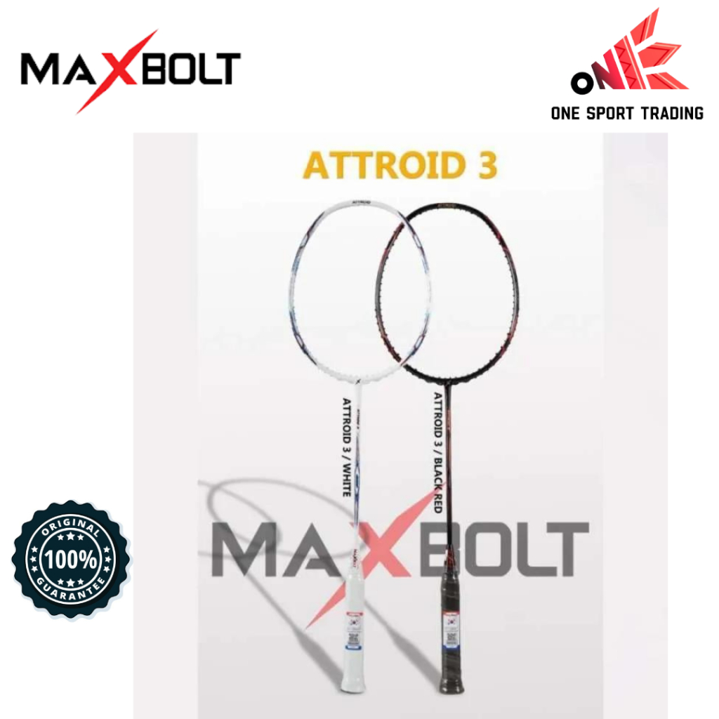 (Ready Stock) Maxbolt Attroid 3 Badminton Racket White / Black 4U / 100 ...