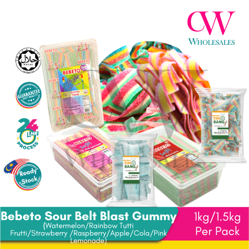 Halal Vegan Bebeto Jellopy Sour Blast Belt Assorted Flavor 1kg/1.5kg ...