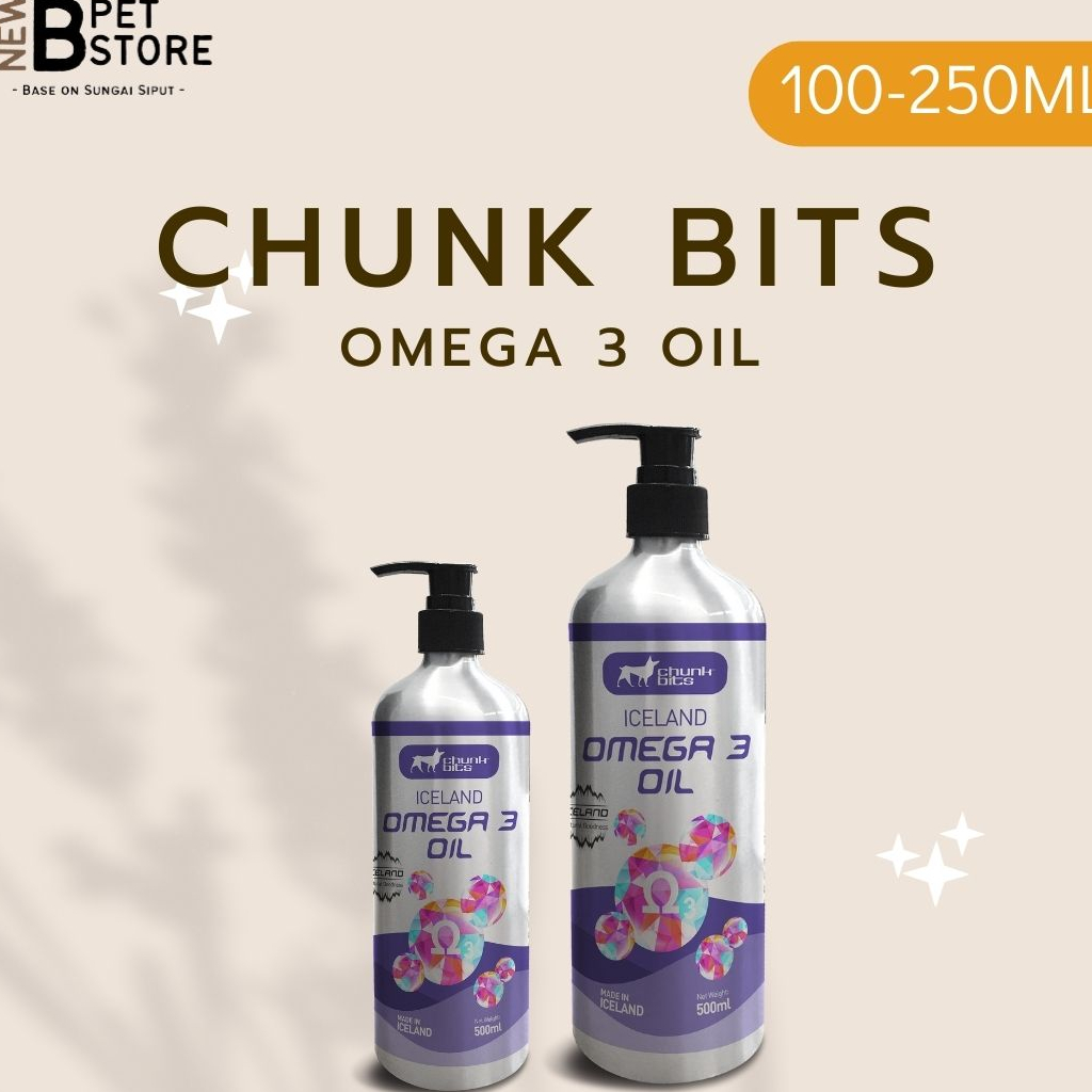 CHUNK BITS OMEGA 3 OIL FOR PETS CATS DOGS (100ML / 250ML) FOR SKIN ...