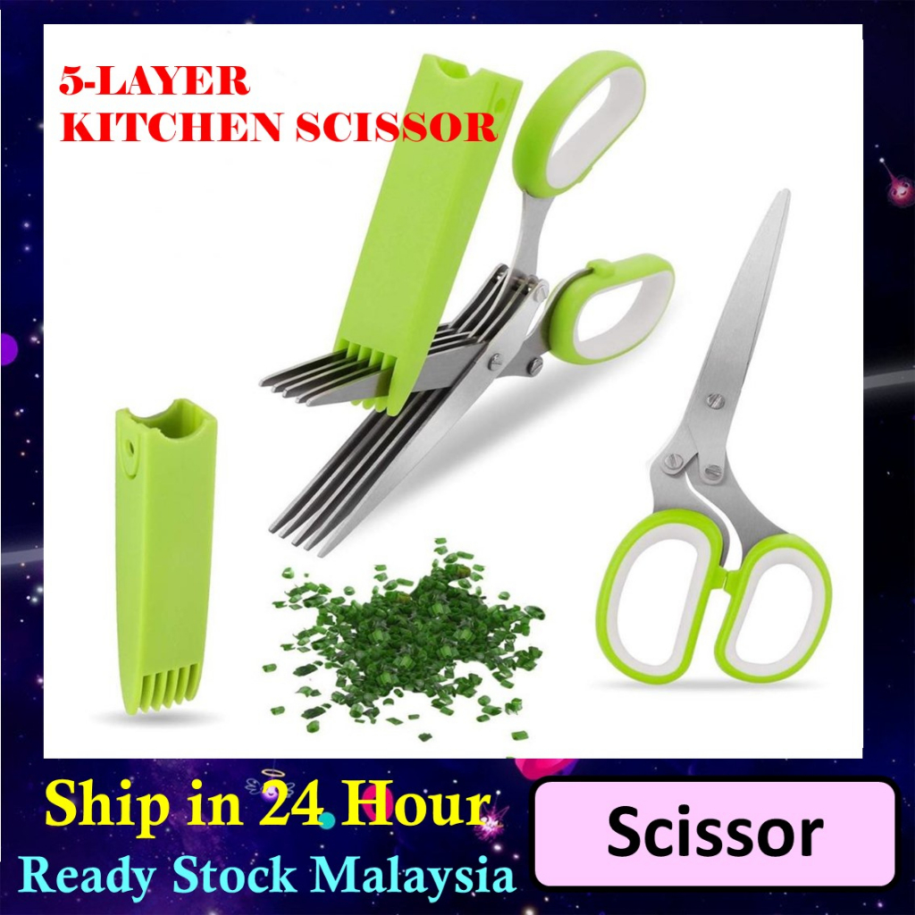 5 Layer Kitchen Scissor Stainless Steel Herb Scissor Scissors Cutting ...