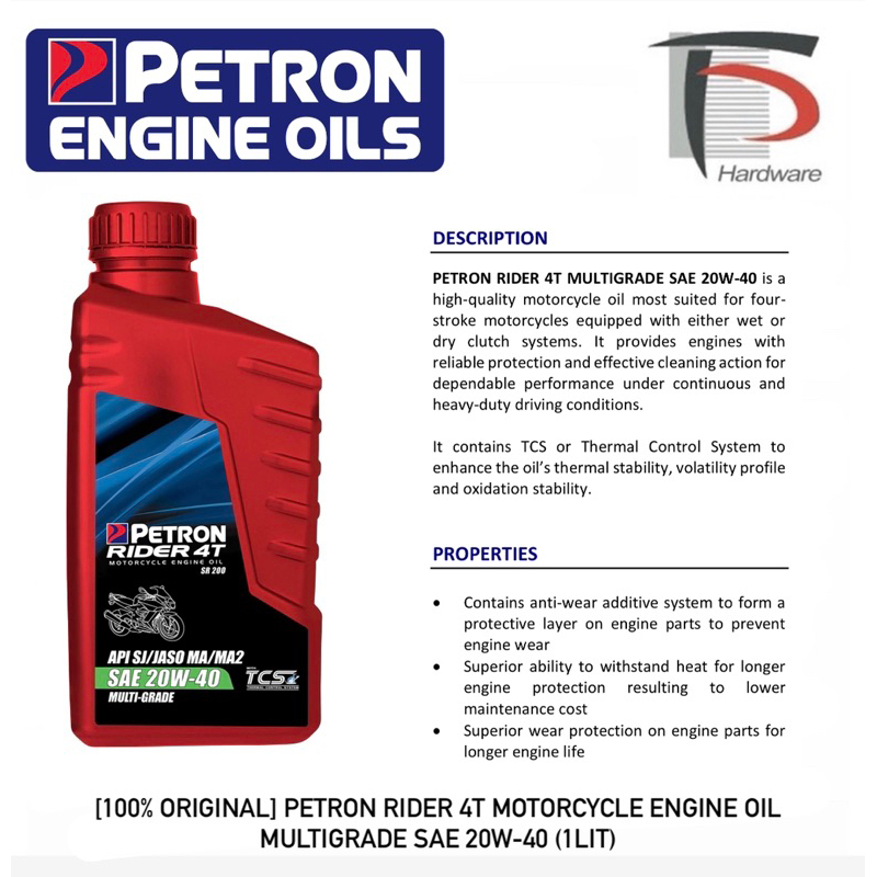 [100% ORIGINAL] PETRON RIDER 4T MOTORCYCLE ENGINE OIL MULTIGRADE SAE ...