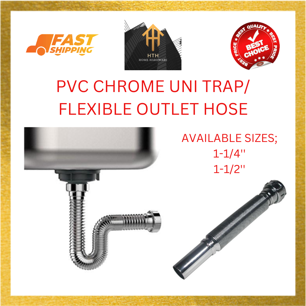 PVC CHROME FLEXIBLE OUTLET HOSE/UNI TRAP 1-1/4'' 32MM(BASIN) AND 1-1/2 ...