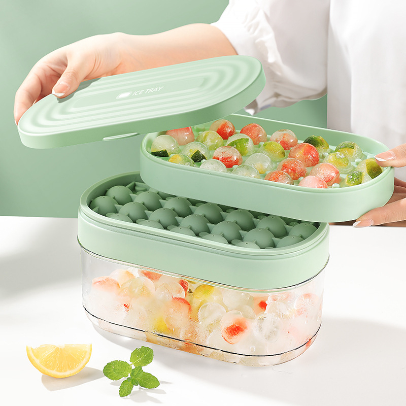 24 Cubes Silicone Ice Cube Tray Storage Box Quick Release Press Easy ...