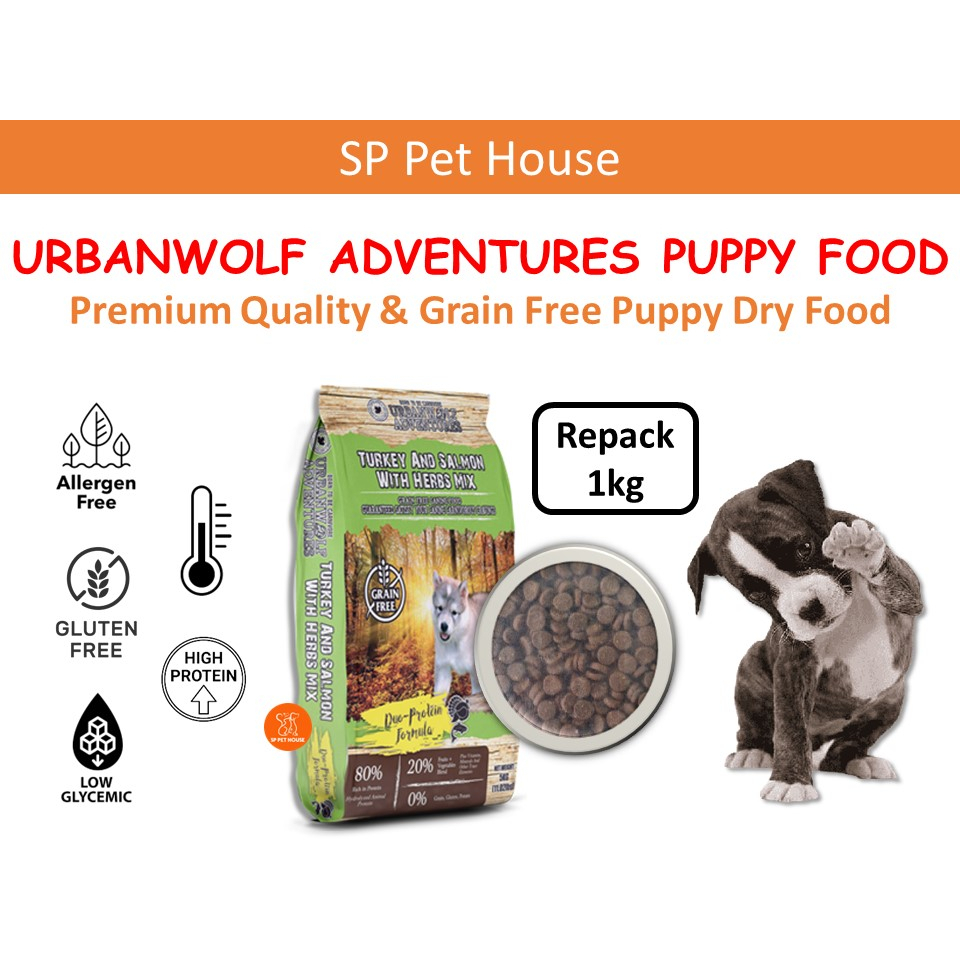 **REPACK 1KG** ** GRAIN FREE ** UrbanWolf Adventures Puppy Food Turkey ...