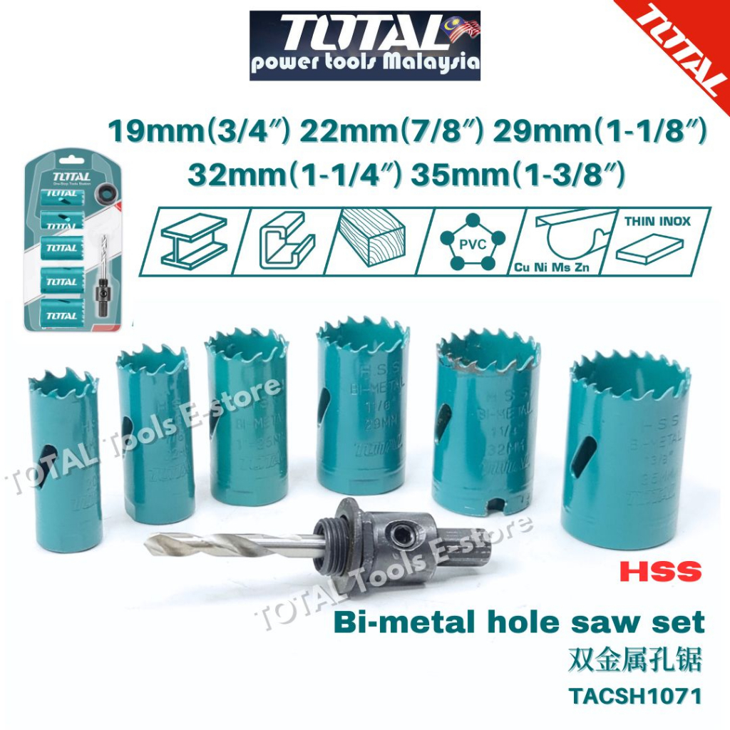 TOTAL HSS Bi-metal hole saw 7 Pcs set 双金属孔锯 - TACSH1071 | Shopee Malaysia
