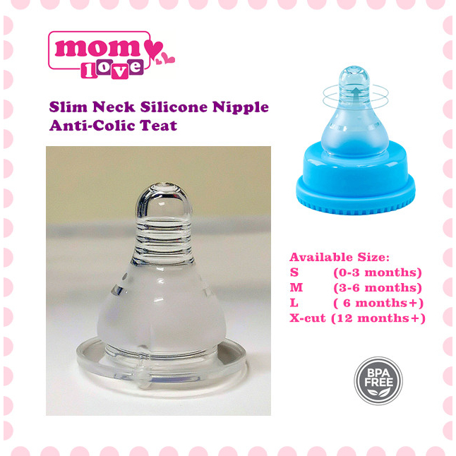 Mom Love Standard Neck Silicone Nipple Anti-Colic / Slim Neck Teat with Ventilation / Puting ...