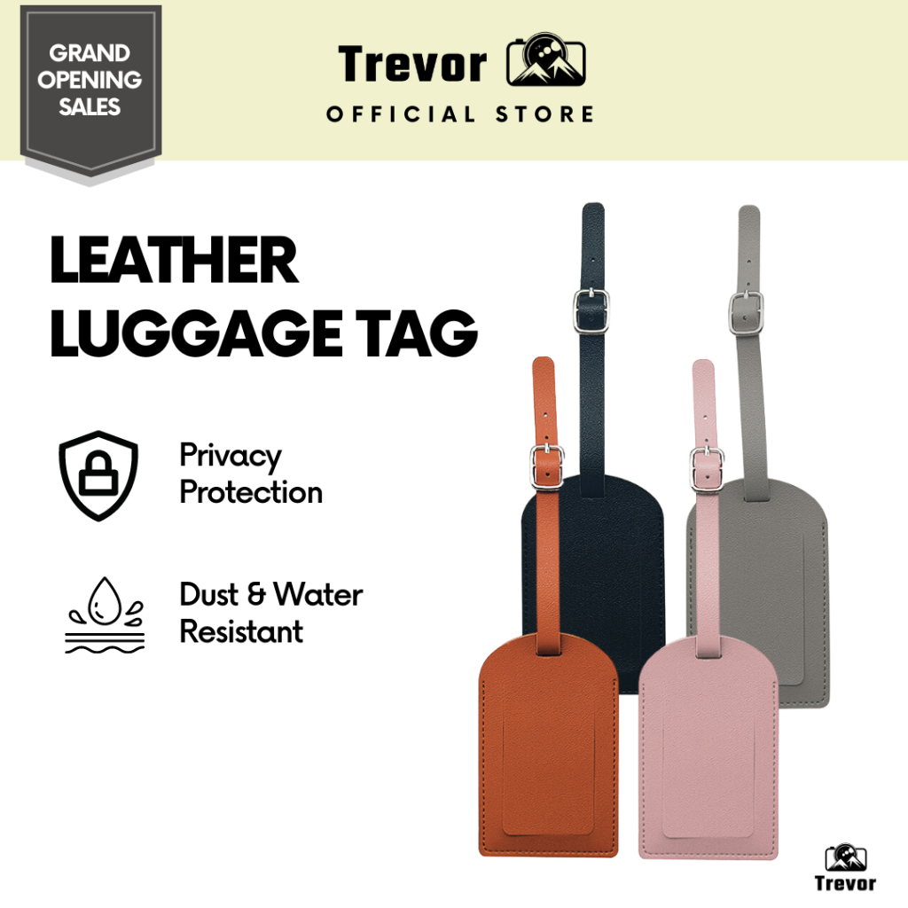 TREVOR Leather Luggage Tag - Premium Waterproof Travel Suitcase Baggage ...