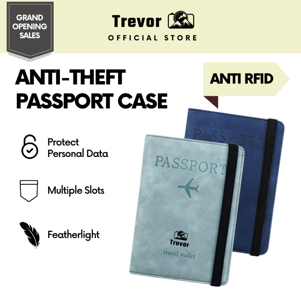 TREVOR Anti-Theft Passport Case - RFID Blocking Travel IC Credit Card ...