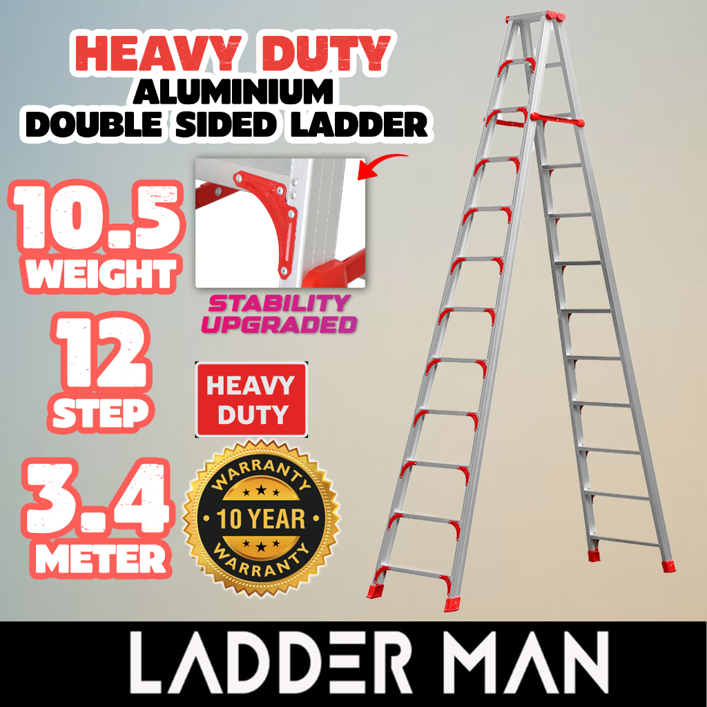 12Step Heavy Duty Ladderman Aluminium Double Sided Ladder Multi Purpose ...