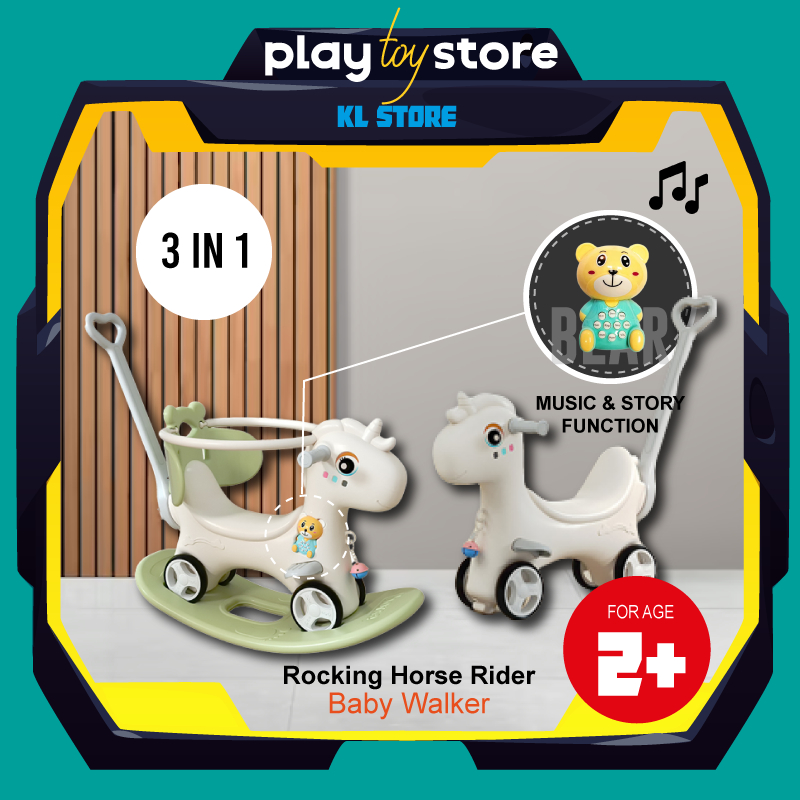 Kids 3-in-1 Rocking Horse Toddler Baby Horses Ride On Toy Rocker Green ...