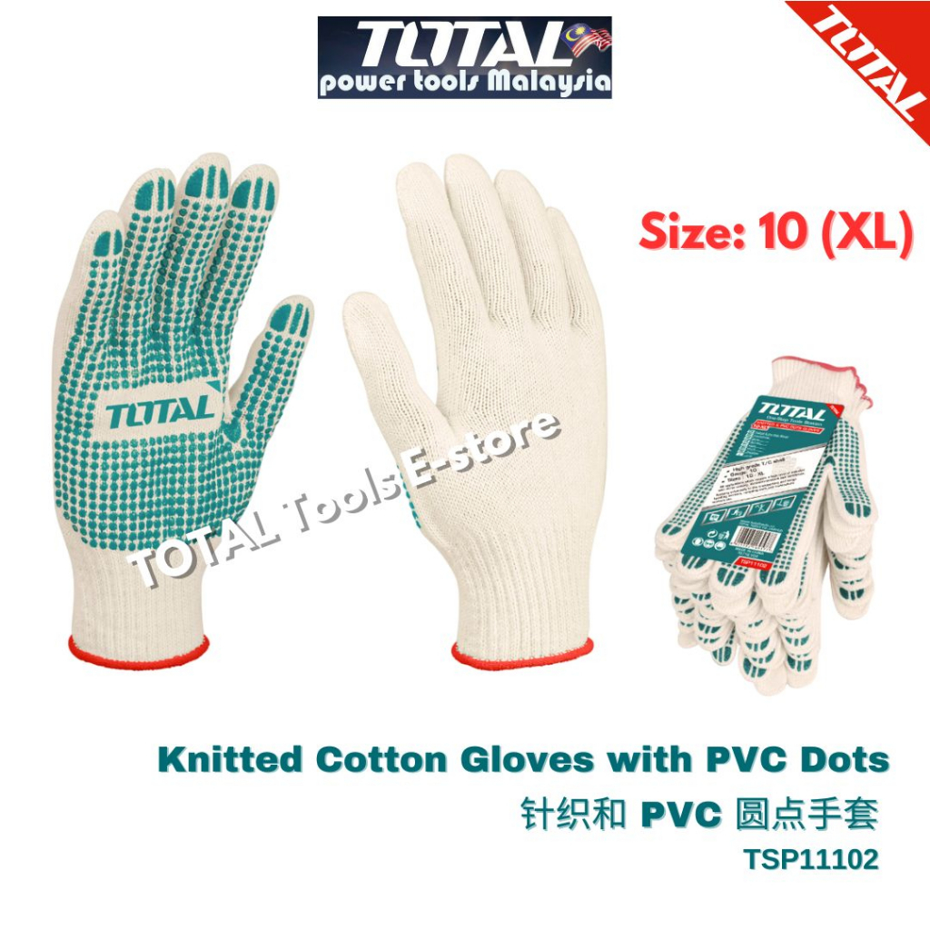 TOTAL Knitted Cotton Working Gloves with PVC Dots ( 12 Pair ) 针织和 PVC ...