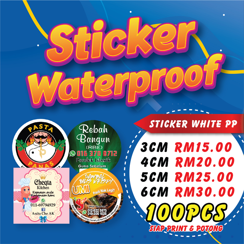 📢 100PCS STICKER LABEL PRODUK 👉 KALIS AIR WATERPROOF [ 3CM/4CM/5CM/6CM ...