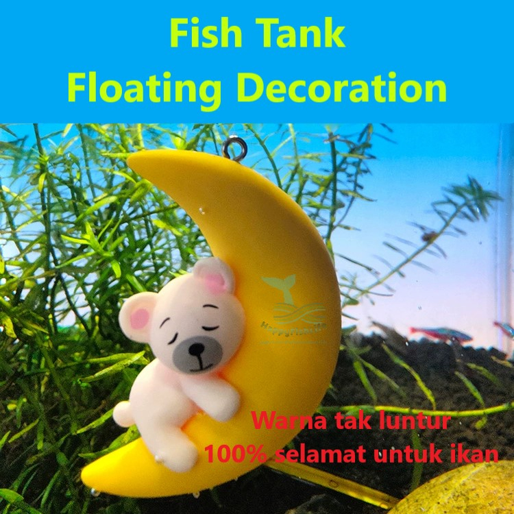Floating Aquarium Decoration Moon with Bear Cat Rabbit Dog Hiasan ...