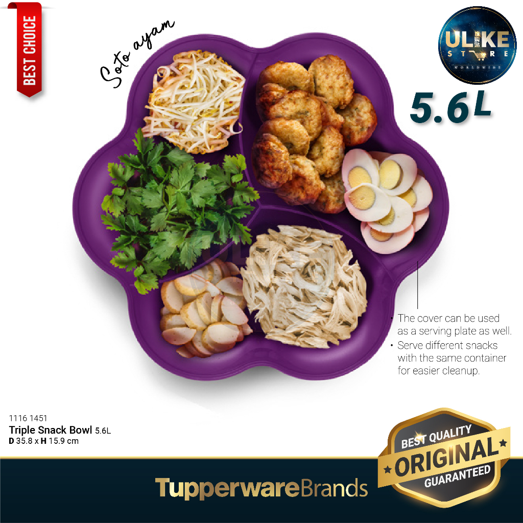 ⭐ TUPPERWARE Triple Snack Bowl (1pc) 5.6L Bekas Kuih Raya Tupperware ...