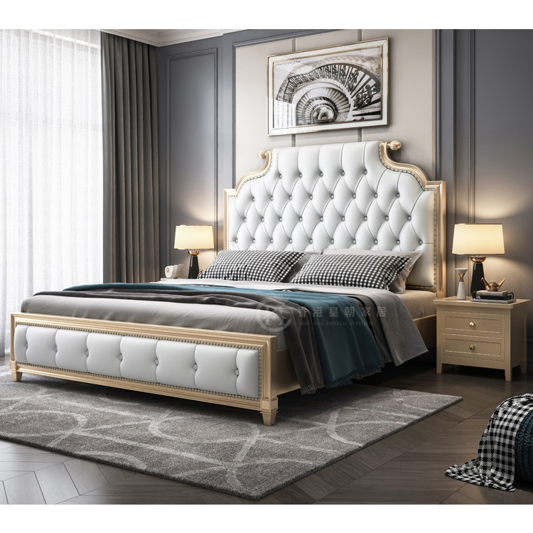 Luxury European Bed Frame Modern Master Room Leather Princess Queen ...