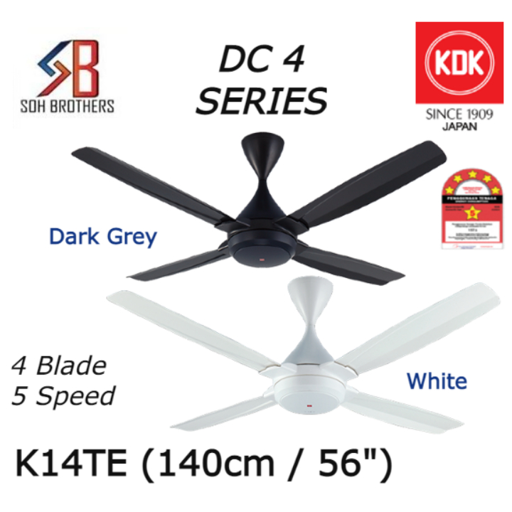 KDK K14TE 4 Blade DC 4 Series Ceiling Fan (140cm/56") Dark Grey & White ...