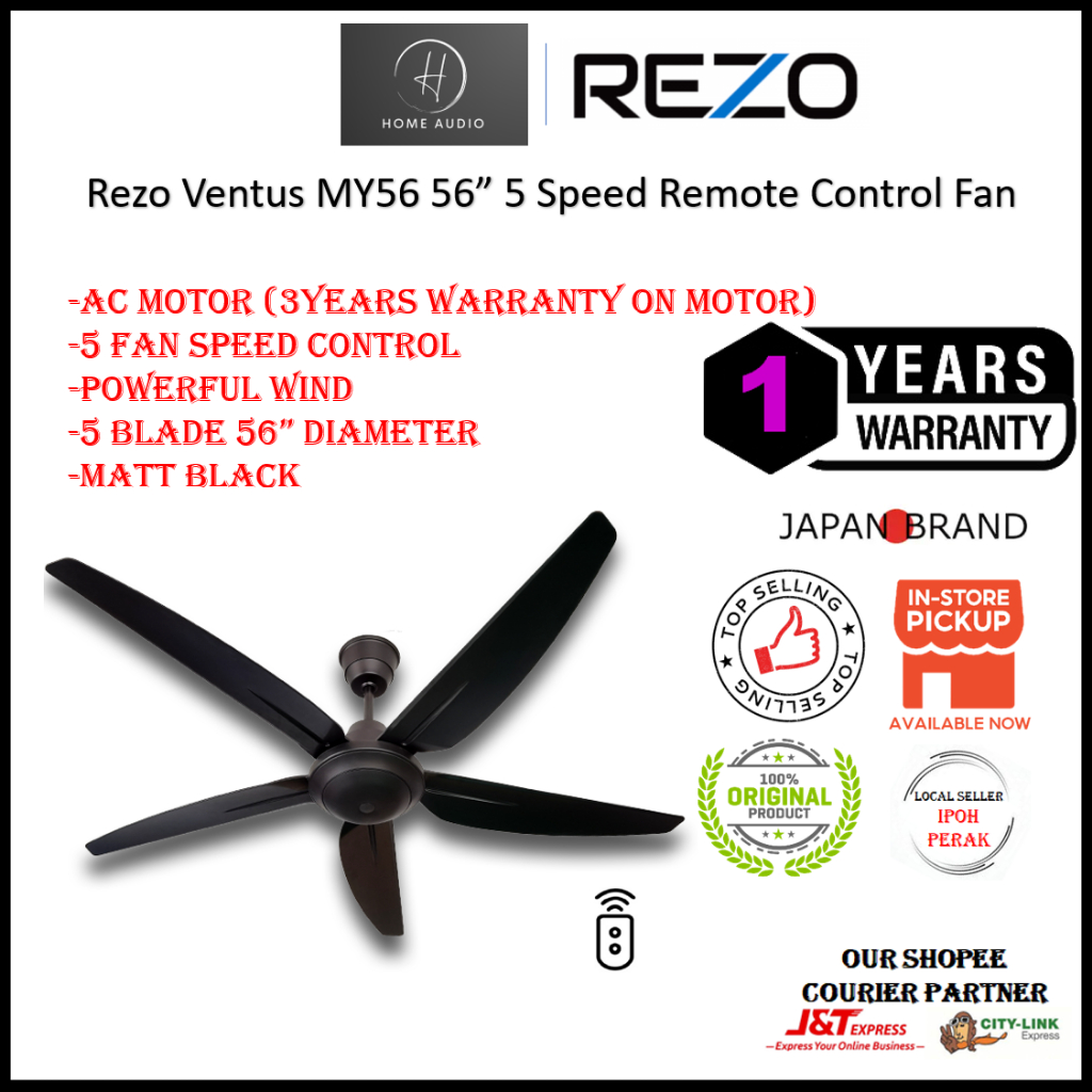 Rezo Ceiling Fan VENTUS MY56 5 Blade Remote Control Ceiling Fan Deka ...
