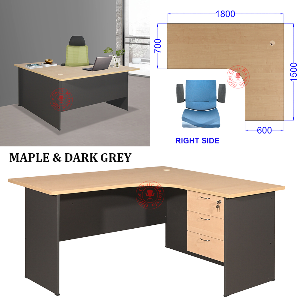L Shape Table with Fixed Pedestal / Office Desk / Writing Table / Meja ...