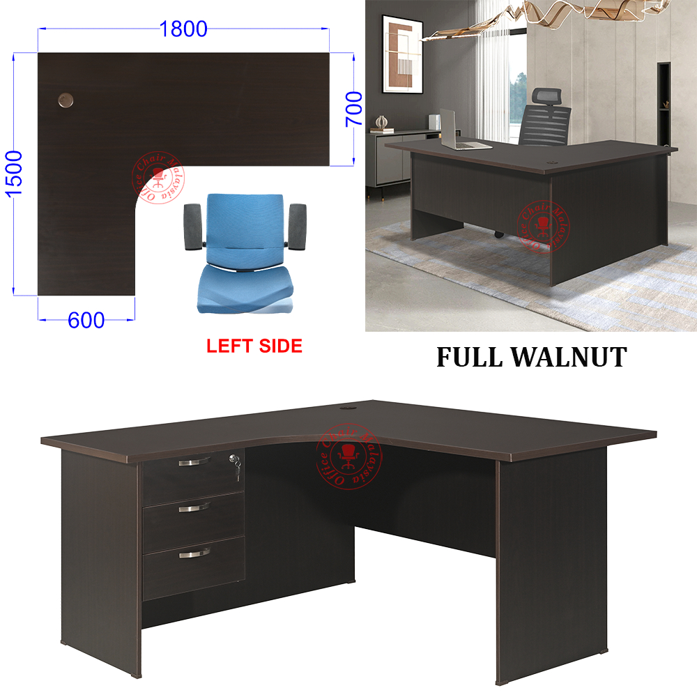 L Shape Table with Fixed Pedestal / Office Desk / Writing Table / Meja ...