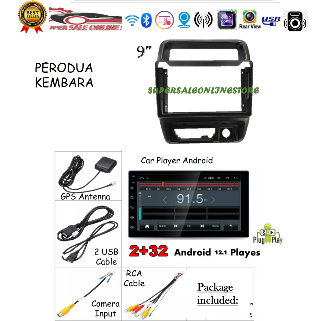 PERODUA KEMBARA ANDROID PLAYER 9” INCH PLUG N PLAY WITH OEM CASING ...